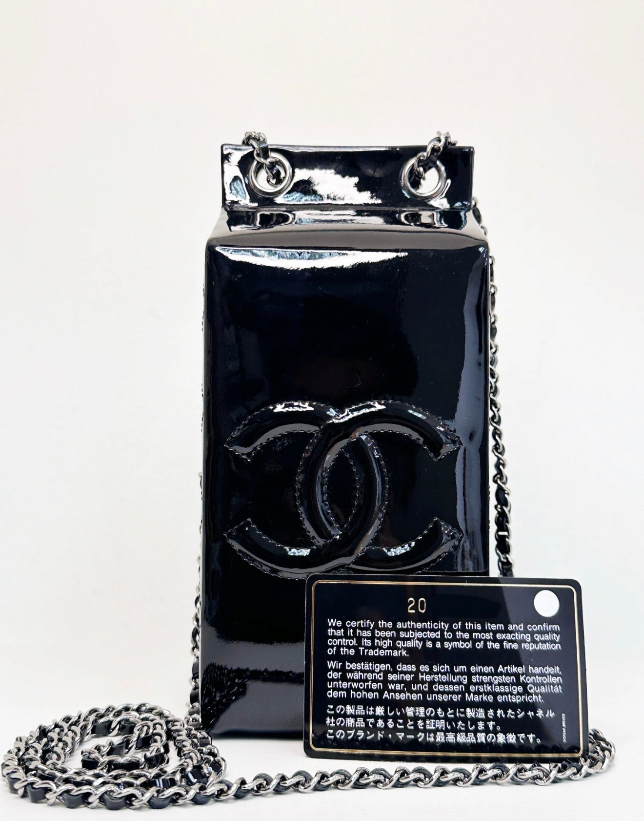 Chanel Fall/Winter 2014 Black Patent Milk Carton Bag Silver Hardware ...