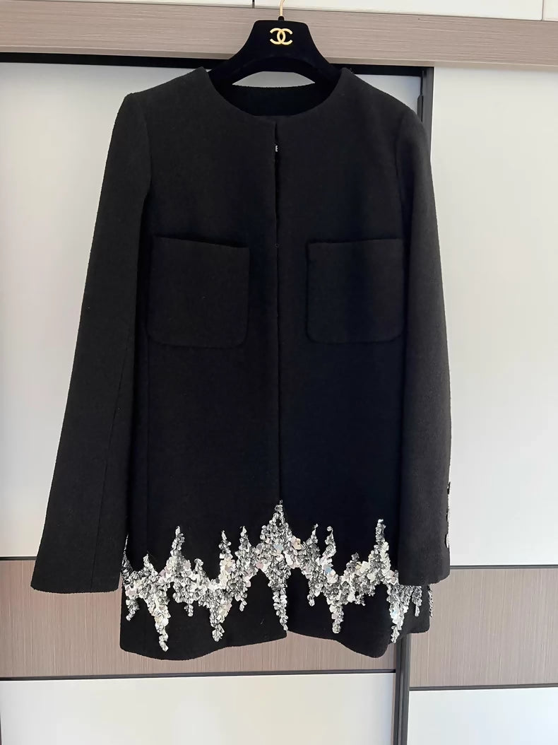 Chanel 22A silver sequined black jacket, – Wararni.com