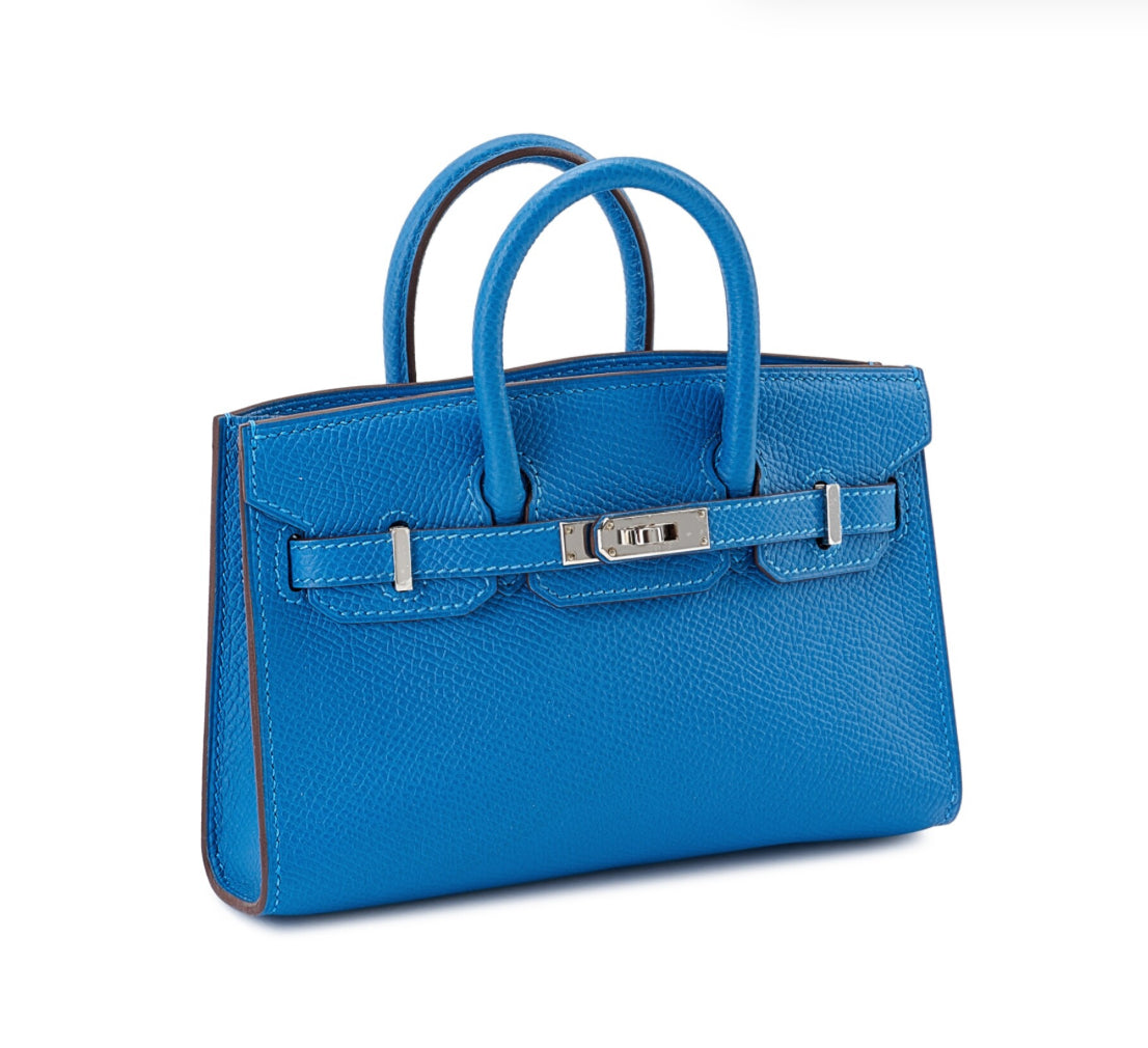 Hermès Micro Birkin 15 Bleu Mykonos Epsom Lether palladium Hardware ...