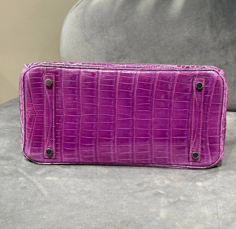 Hermès Birkin 30 Violet Shiny Porosus Crocodile White Gold Diamond Har ...