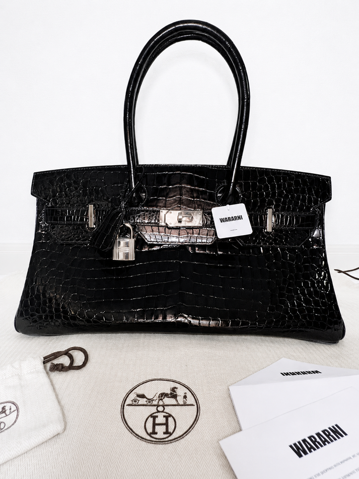 Hermès Birkin Shoulder JPG 42 Black Shiny Porosus Crocodile Palladium ...