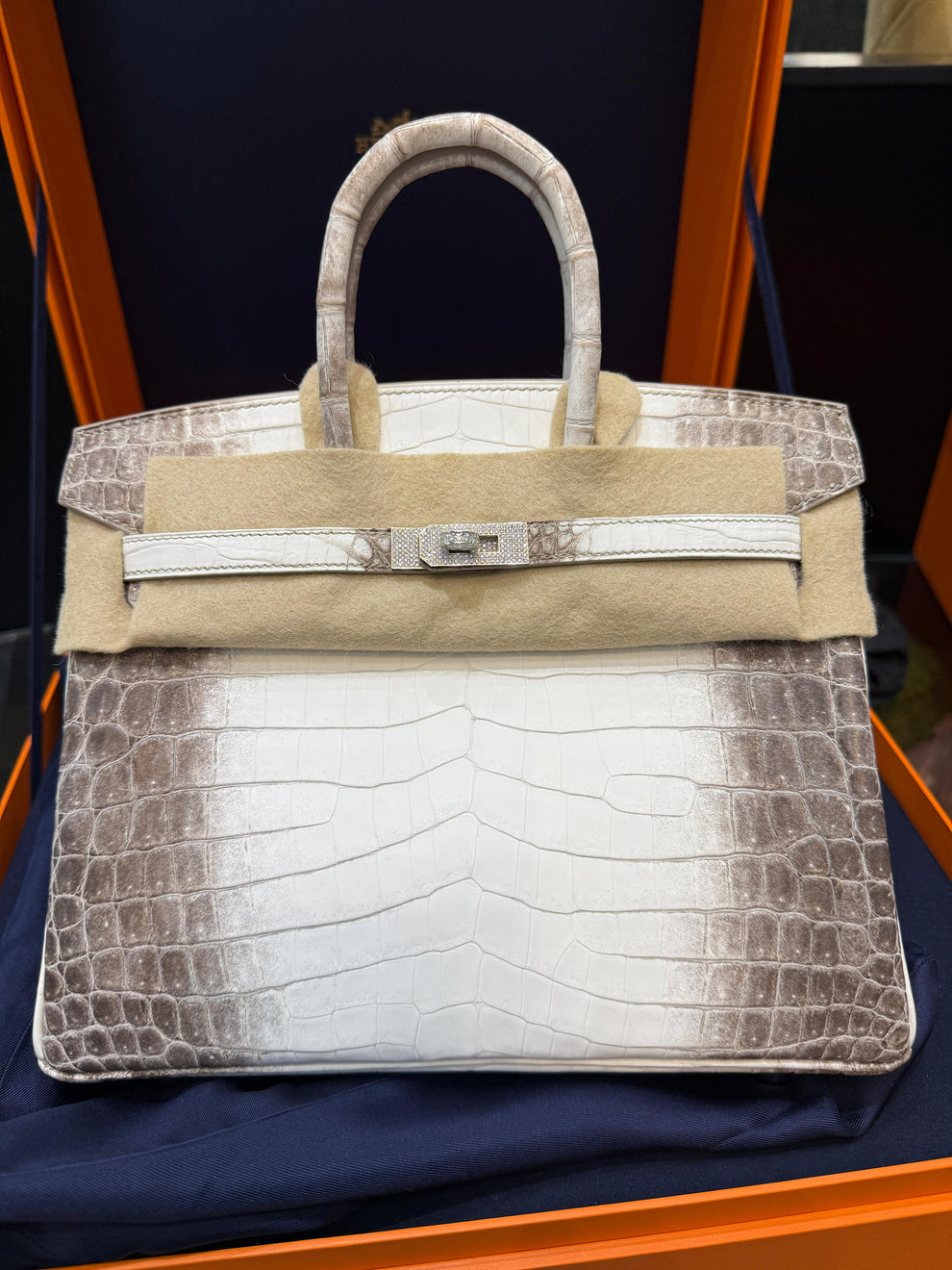 Hermès Birkin 25 Himalaya Niloticus Crocodile Gold Diamond Hardware ...