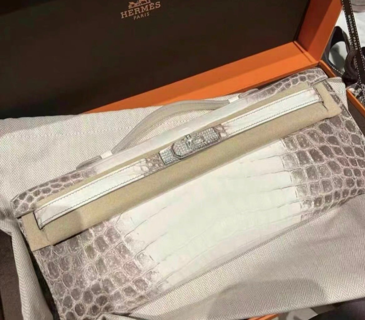 HERMÈS DIAMOND HIMALAYAN KELLY CUT MATTE CROCODILE 18K WHITE GOLD DIAM ...