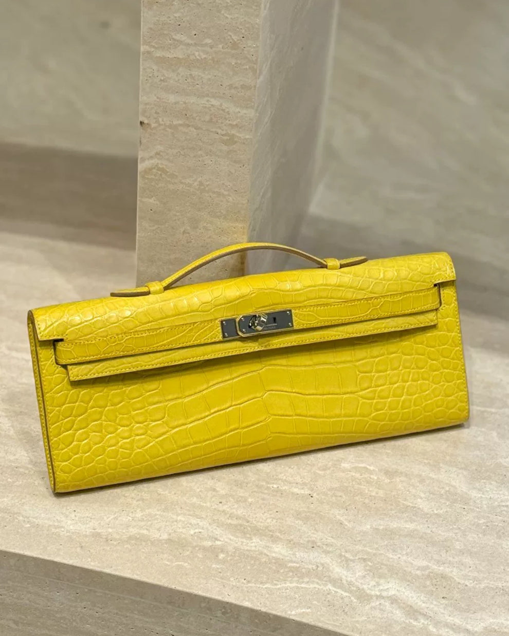 Hermès Kelly Cut hermes Marigold Yellow Matte alligator Leather Pallad ...