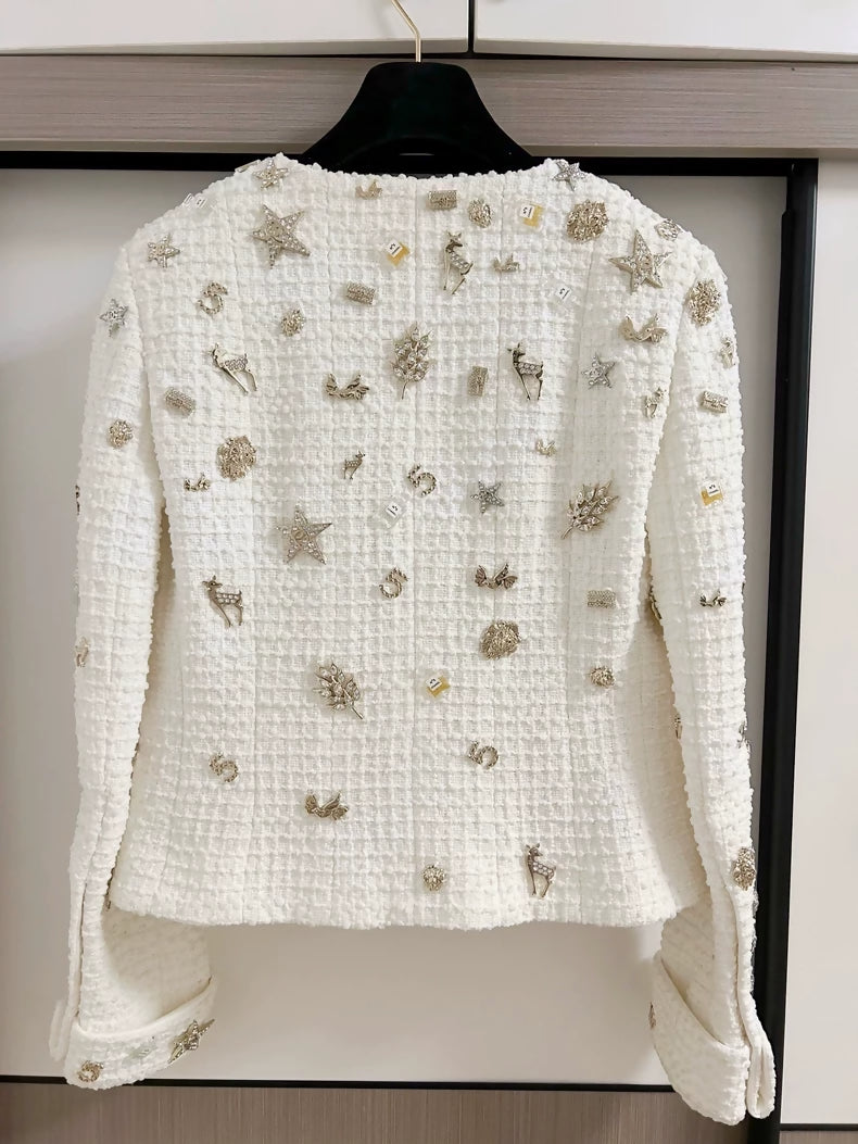 Chanel 22C ecru tweed with gold charms jacket, – Wararni.com