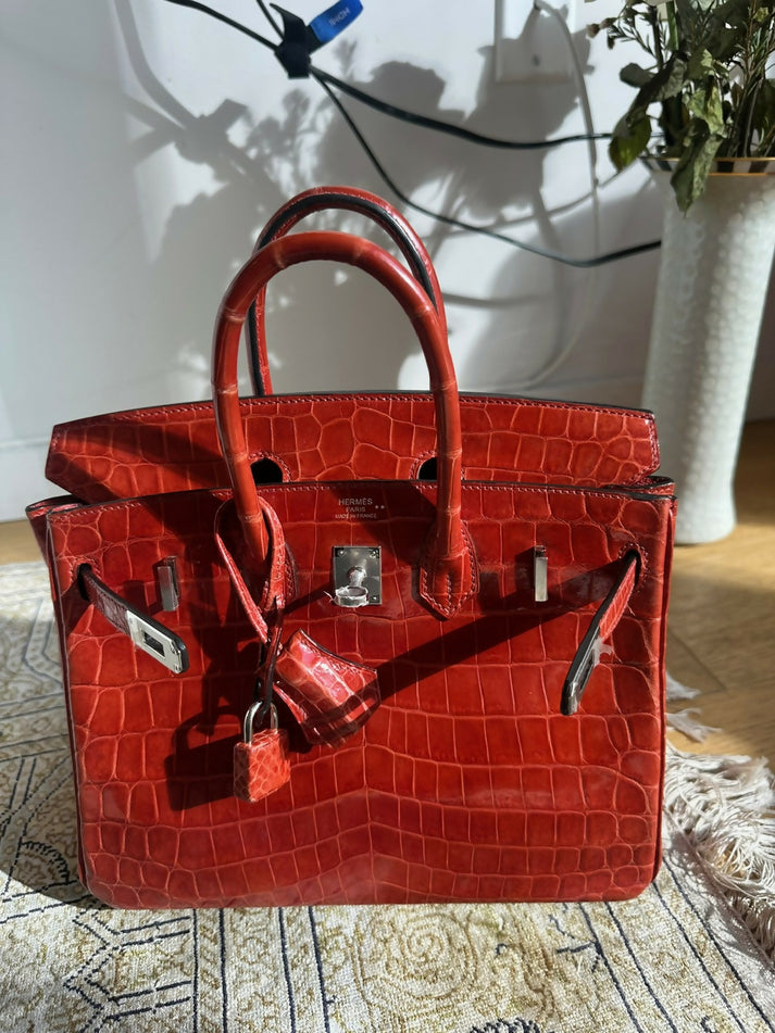 Hermes Birkin 25 Braise Shiny Niloticus Crocodile Leather Palladium Ha ...