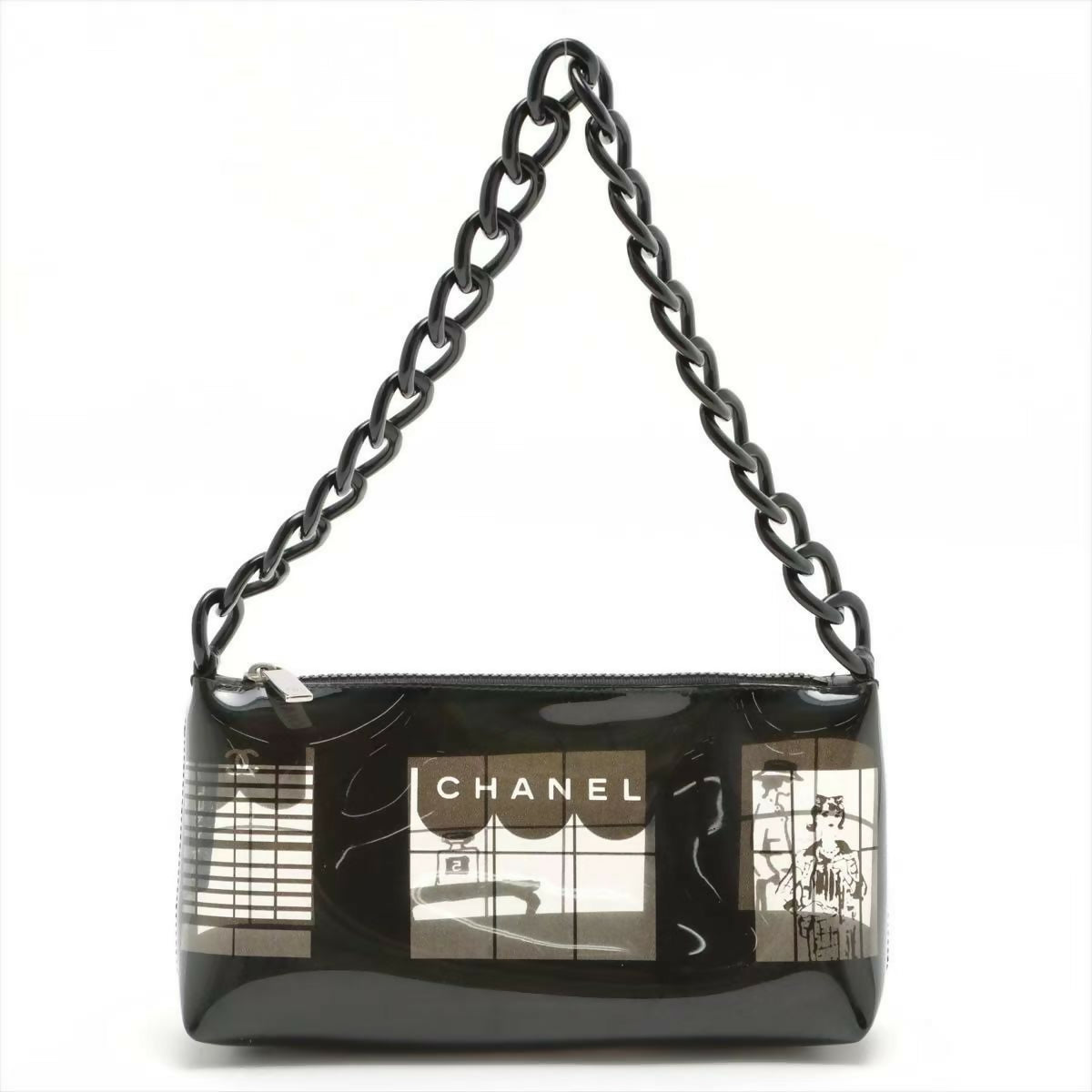 Chanel 2003 Acrylic Black and White Semi-sheer Construction Gourmette ...