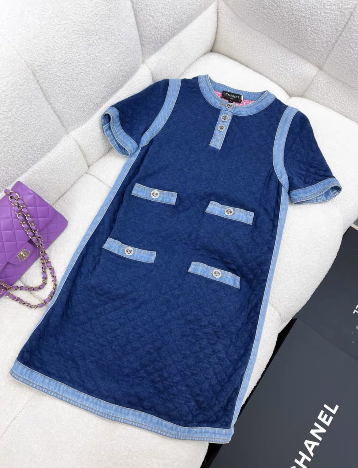 Chanel diamond button blue denim dress – Wararni.com